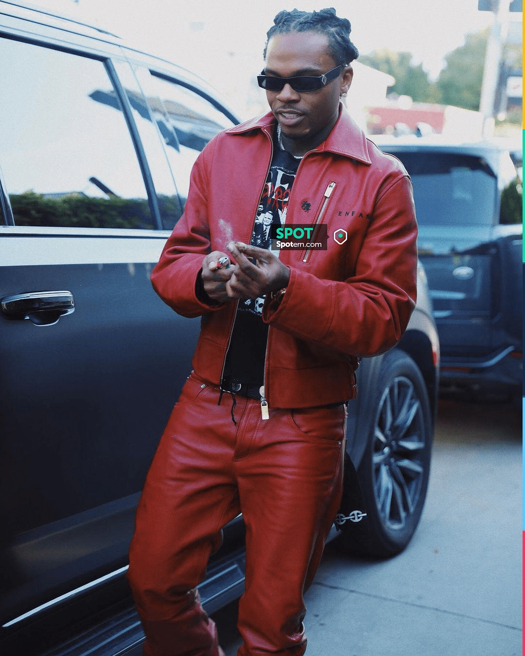 Enfants Riches Deprimes Red Leather 'Opium Den' Jacket worn by Gunna on ...