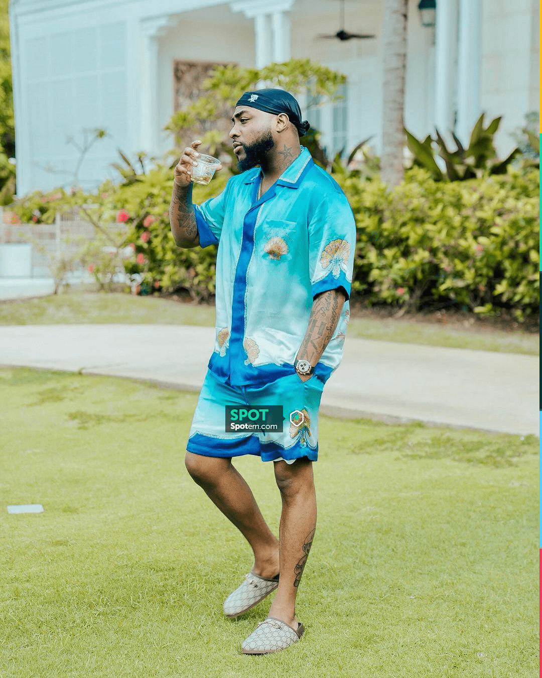 Casablanca Blue Gradient Seashell Shirt worn by Davido on the Instagram ...