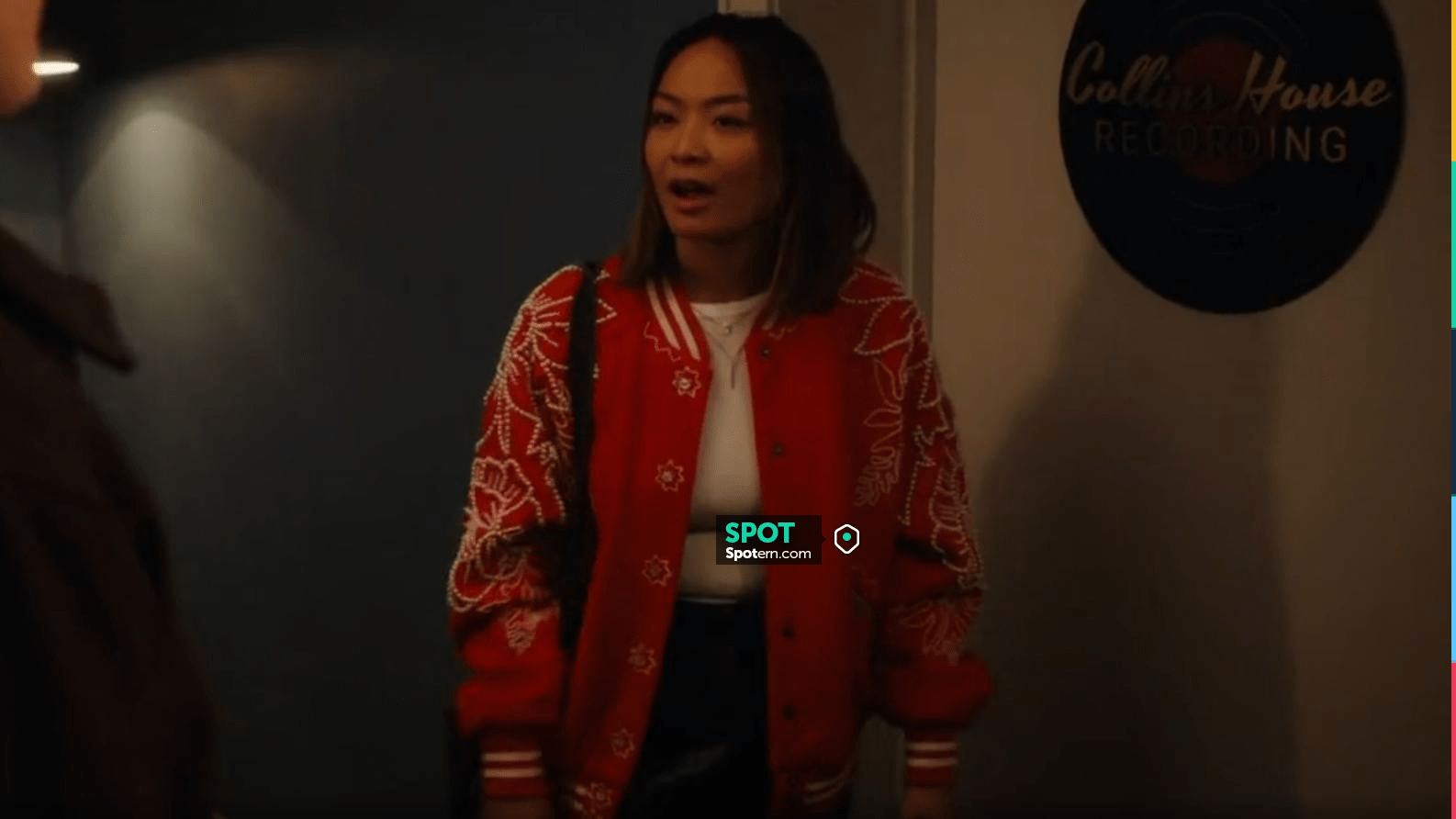 Free People Pretty In Pearls Bomber Jacket worn by Detective Kai Huang ...