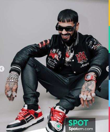 Amiri Black Red White Low 'Skel-Top' Sneakers worn by Anuel AA on the ...