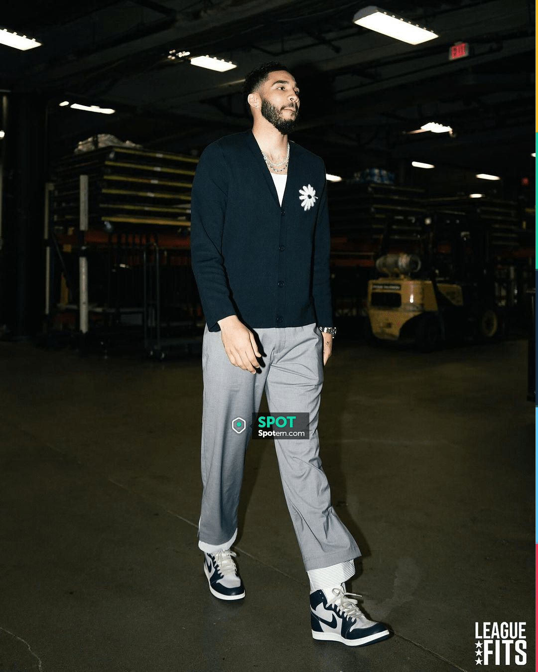 Kidsuper Studios Grey Lay­ered Stripe Cuff Pants worn by Jayson Tatum ...