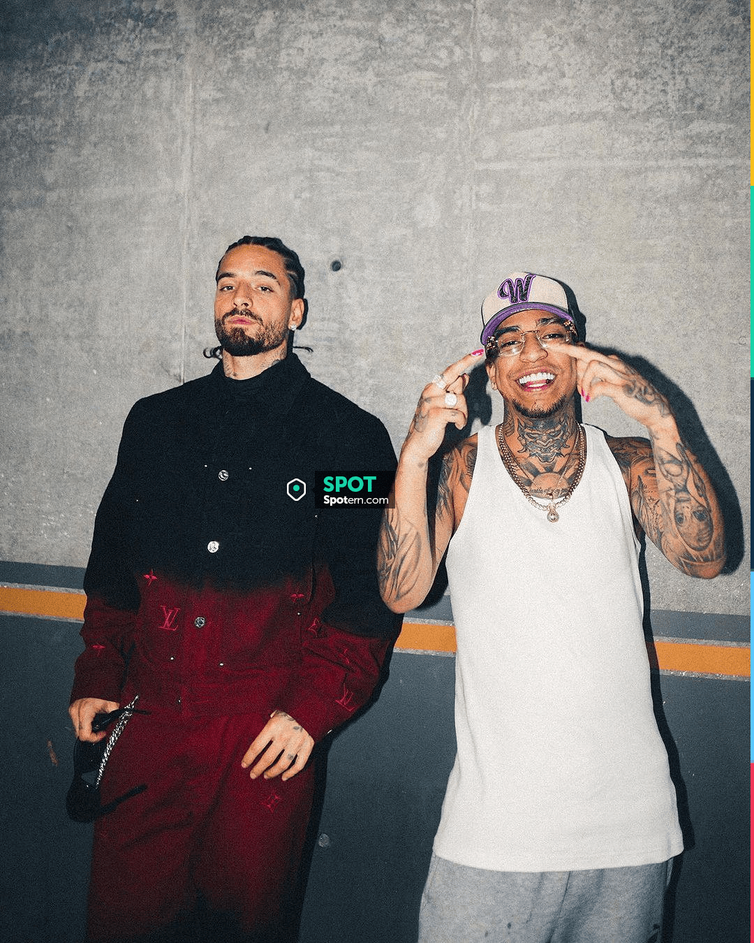 Louis Vuitton Black & Red Gradient Denim Jacket worn by Maluma on the ...