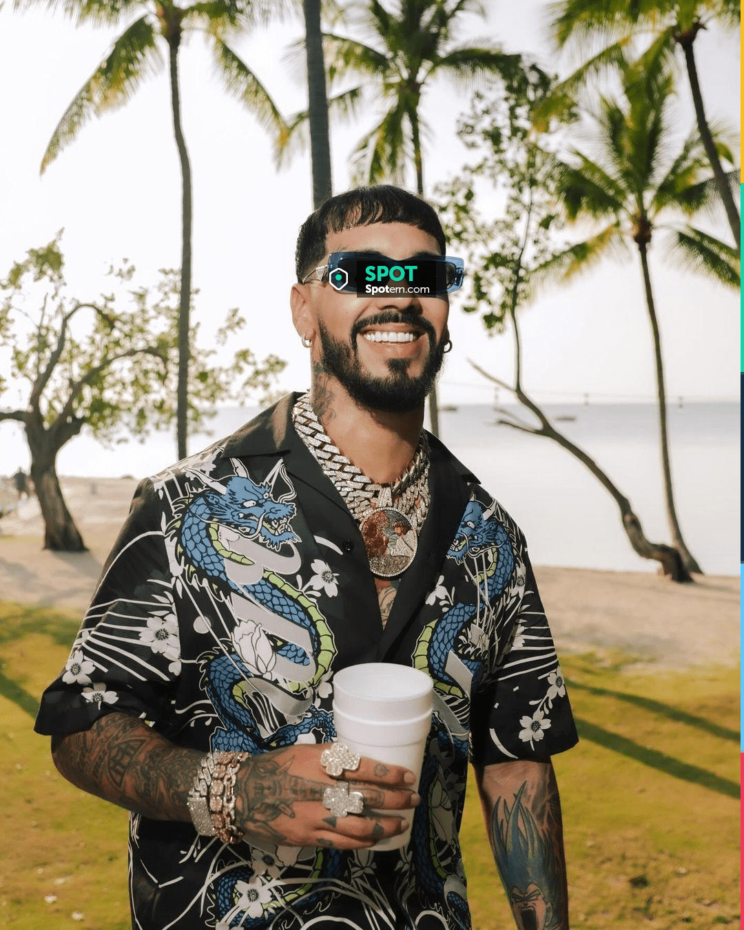 Prada Blue Cat-Eye Triangle Logo Sunglasses worn by Anuel AA on the ...