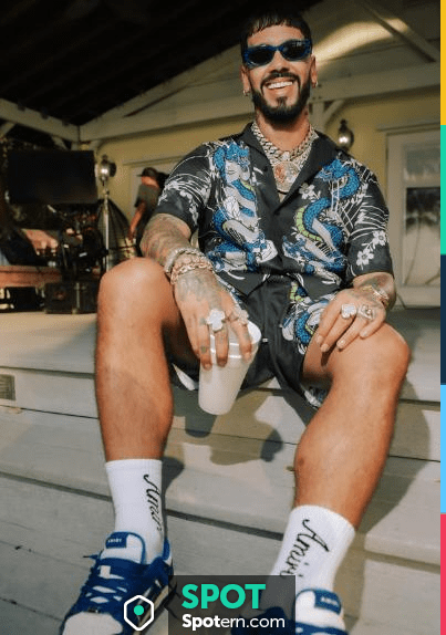 Amiri White & Two-Tone Blue Low Skel-Top Sneakers worn by Anuel AA on ...