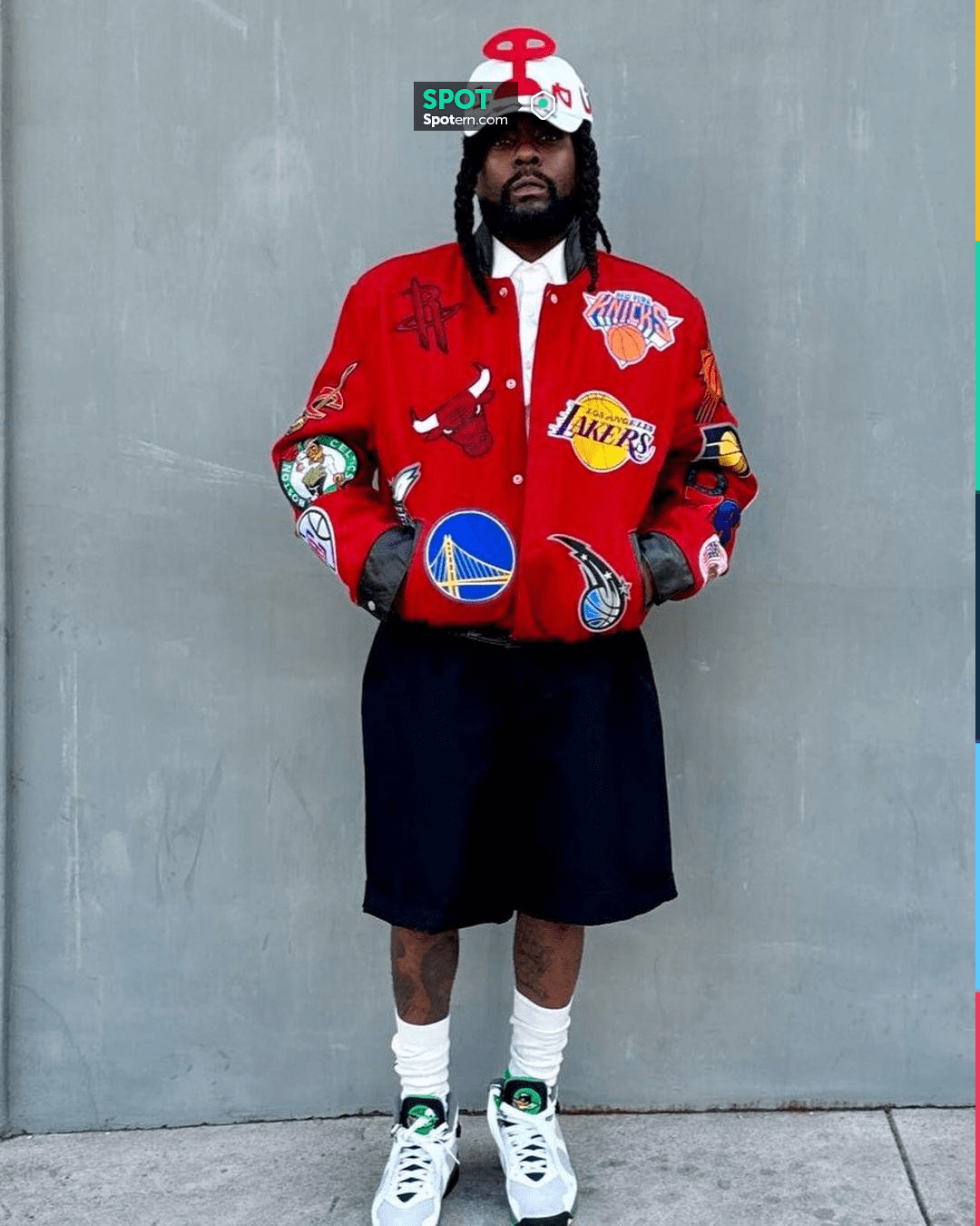 Walter Van Beirendonck White & Red Alien Patch Hat worn by Wale on the ...