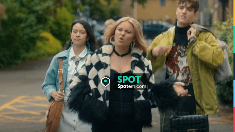 Jayley Abrigo recortado de piel sintética a cuadros con diamantes usado ...