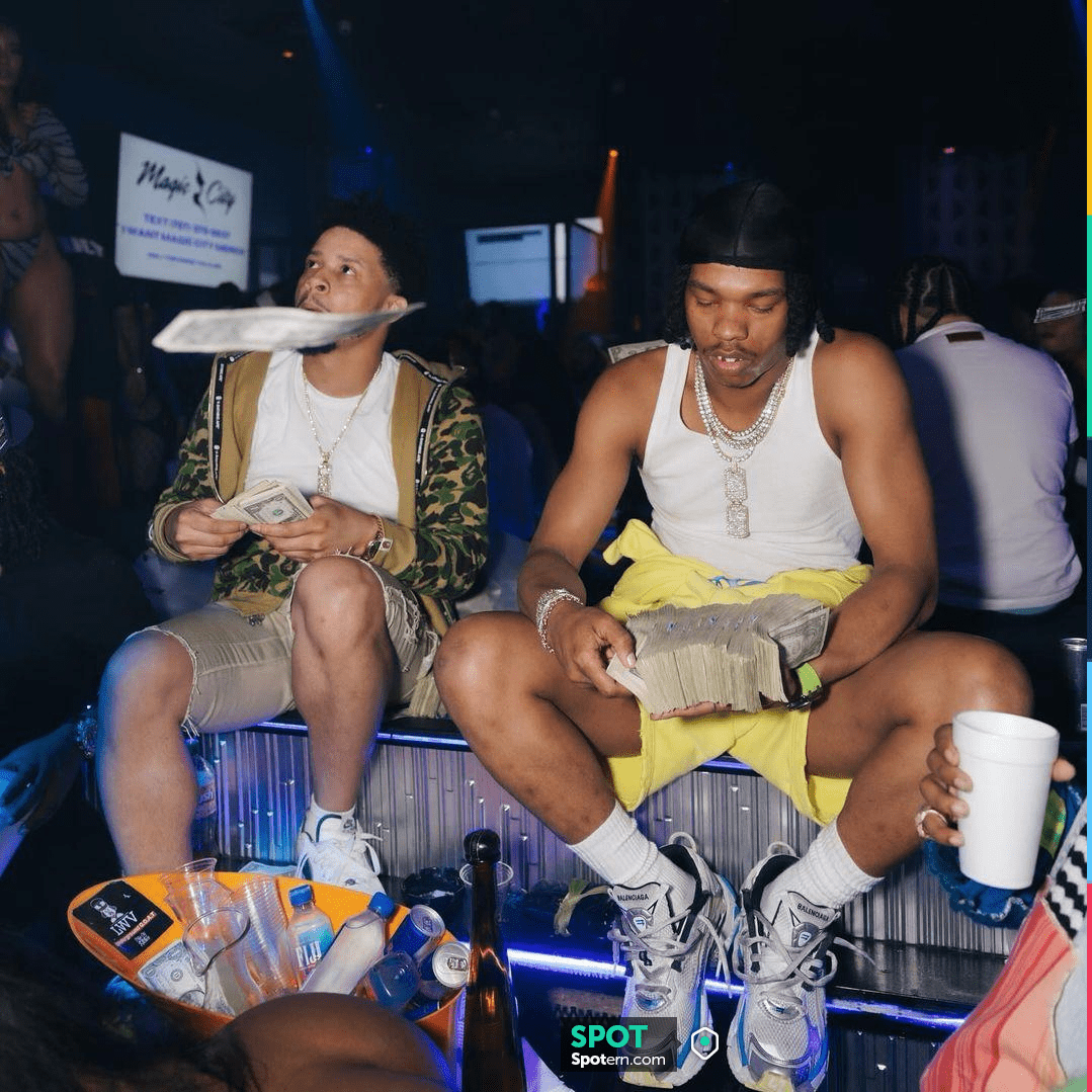 Balenciaga White, Bright Blue, & Yellow 'Runner' Sneakers worn by Lil ...