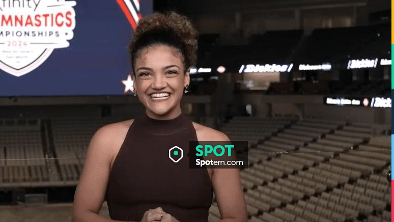 Babaton Sculpt Knit Mockneck Halter Top worn by Laurie Hernandez as ...