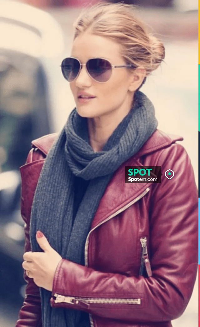 Rosie Huntington-Whiteley Outfits: She is wearing Dark red Biker Jacket ...