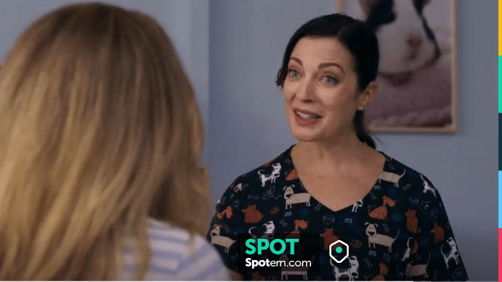 Zoe + Chloe Curved V-neck Print Scrub Top - Kibble Dribble worn by ...