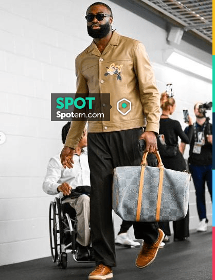Louis Vuitton Beige Leather LV Flower Logo Jacket worn by Jaylen Brown ...