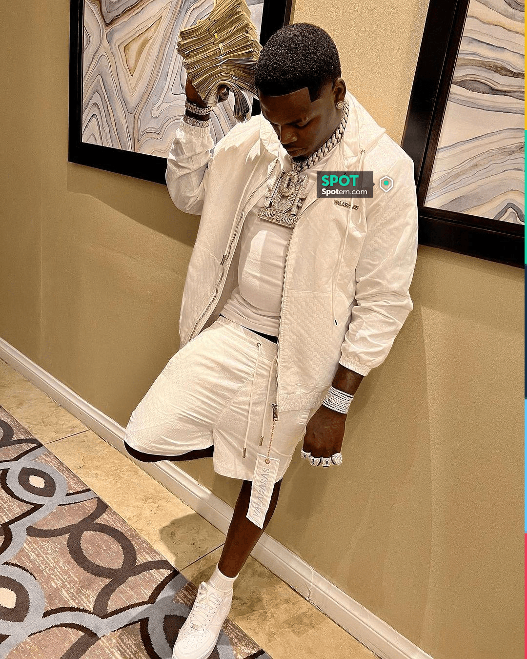 Valabasas White Allover Logo Windbreaker Jacket worn by Big Boogie on the Instagram account @big ...