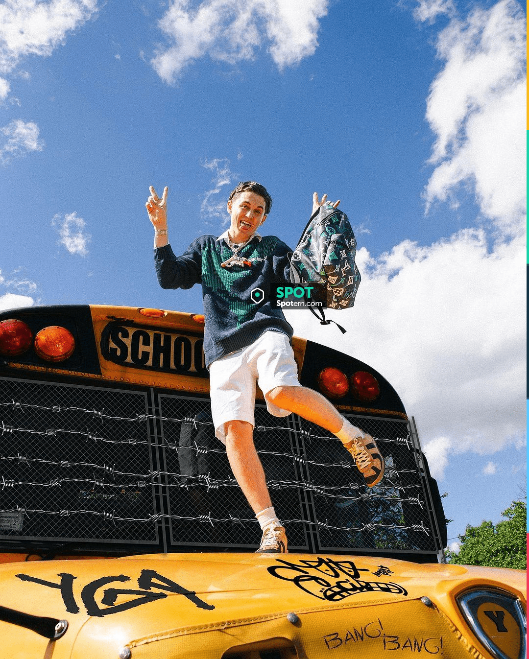 Sinclair Global Navy & Green World Map Sweater worn by Lil Mabu on the Instagram account ...