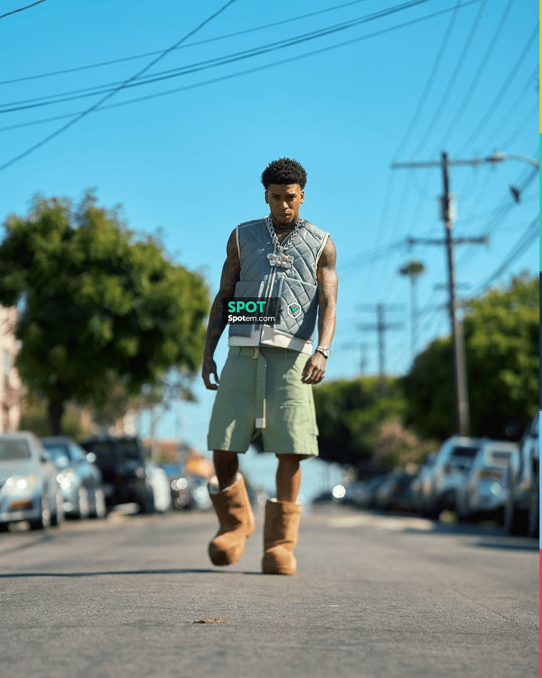 Camiel Fortgens Sage Green Diamond Quilted Vest worn by NLE Choppa on ...