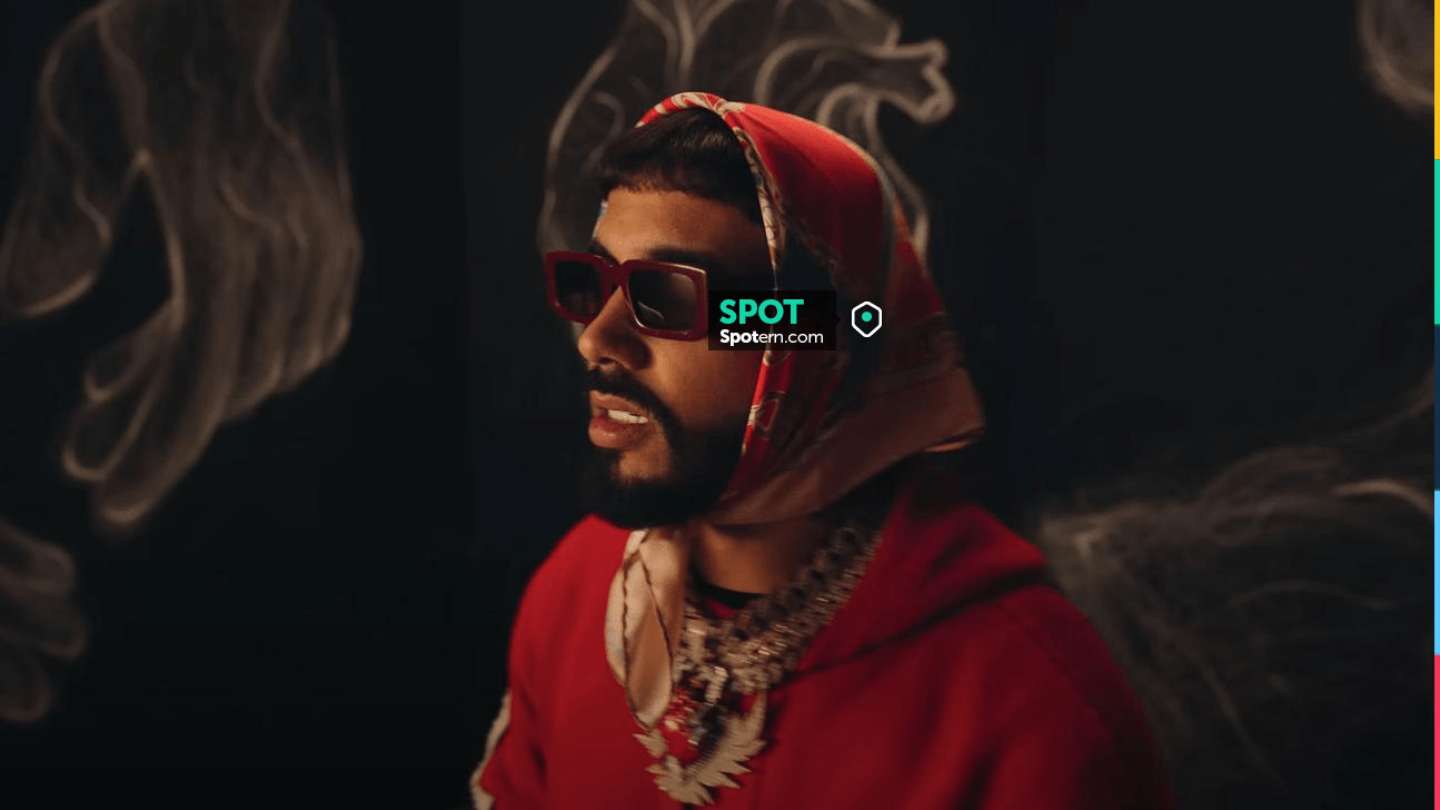 Louis Vuitton Beige & Red Bejewelled Silk Scarf worn by Anuel AA in ...