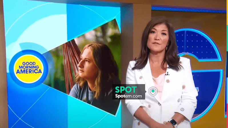 Cinq a Sept Khloe Ditsy Dots Denim Blazer worn by Juju Chang as seen in ...