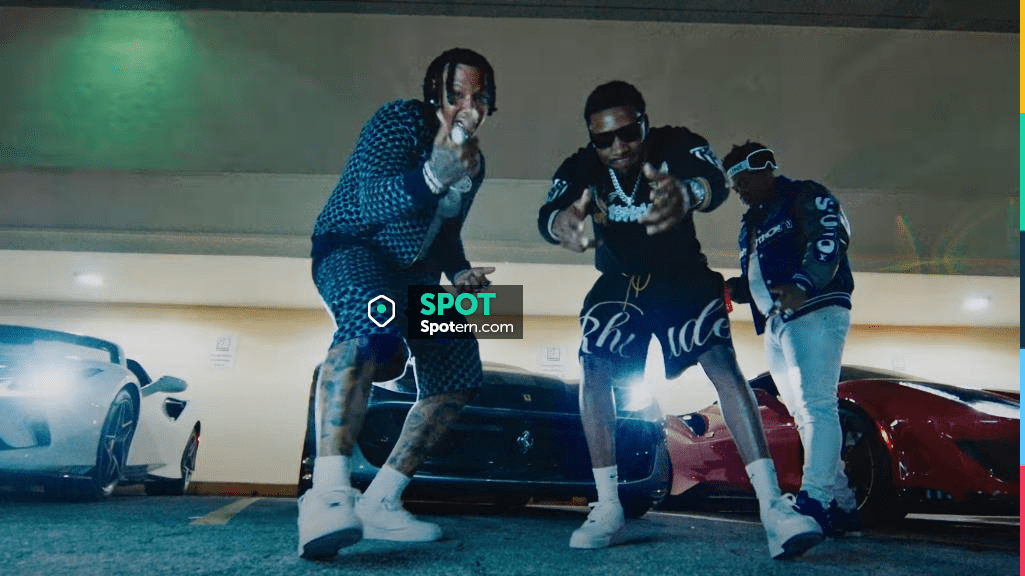 Louis Vuitton Navy Allover LV Fishnet Sweatshorts worn by Moneybagg Yo ...