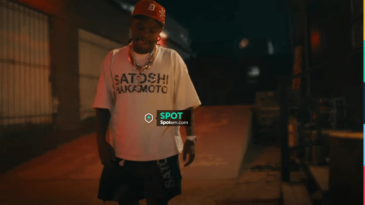 Satoshi Nakamoto White Studded Logo T Shirt worn by 42 Dugg in 42 Dugg - Since When (Feat. EST ...