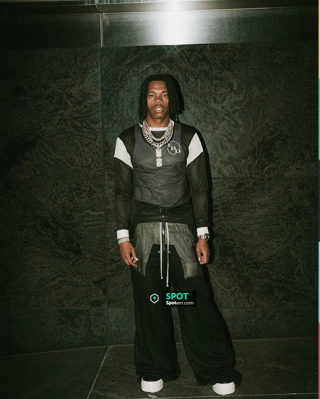Rick Owens Black & Dark Grey Paneled Bela Pants worn by Lil Baby on the ...