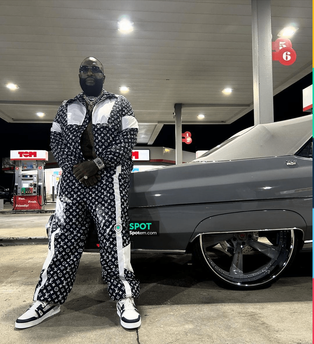 Louis Vuitton Navy Blue & White Monogram Trackpants worn by Rick Ross ...