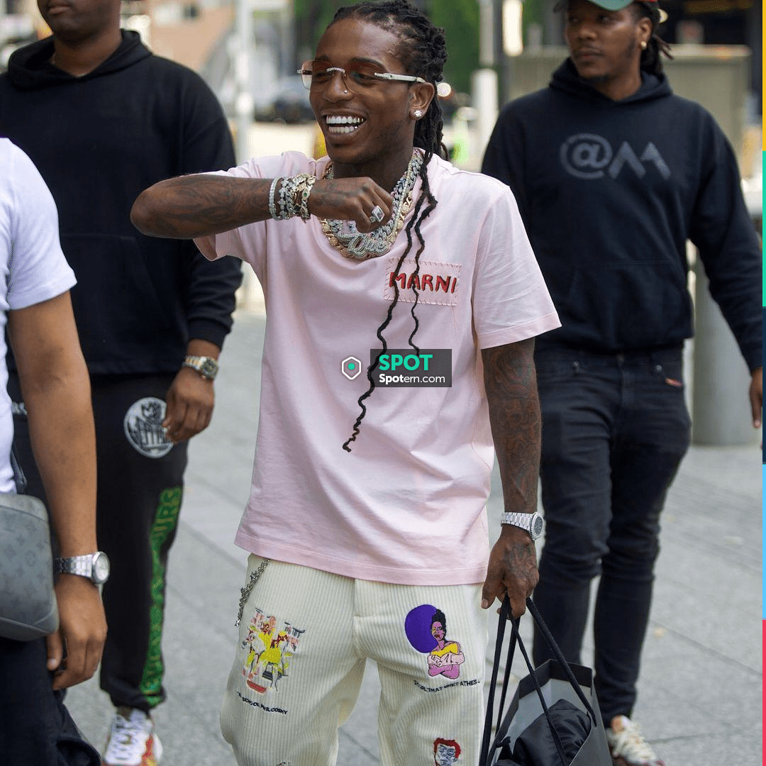 Marni Pink & Red Logo Patch T Shirt worn by Jacquees on the Instagram ...