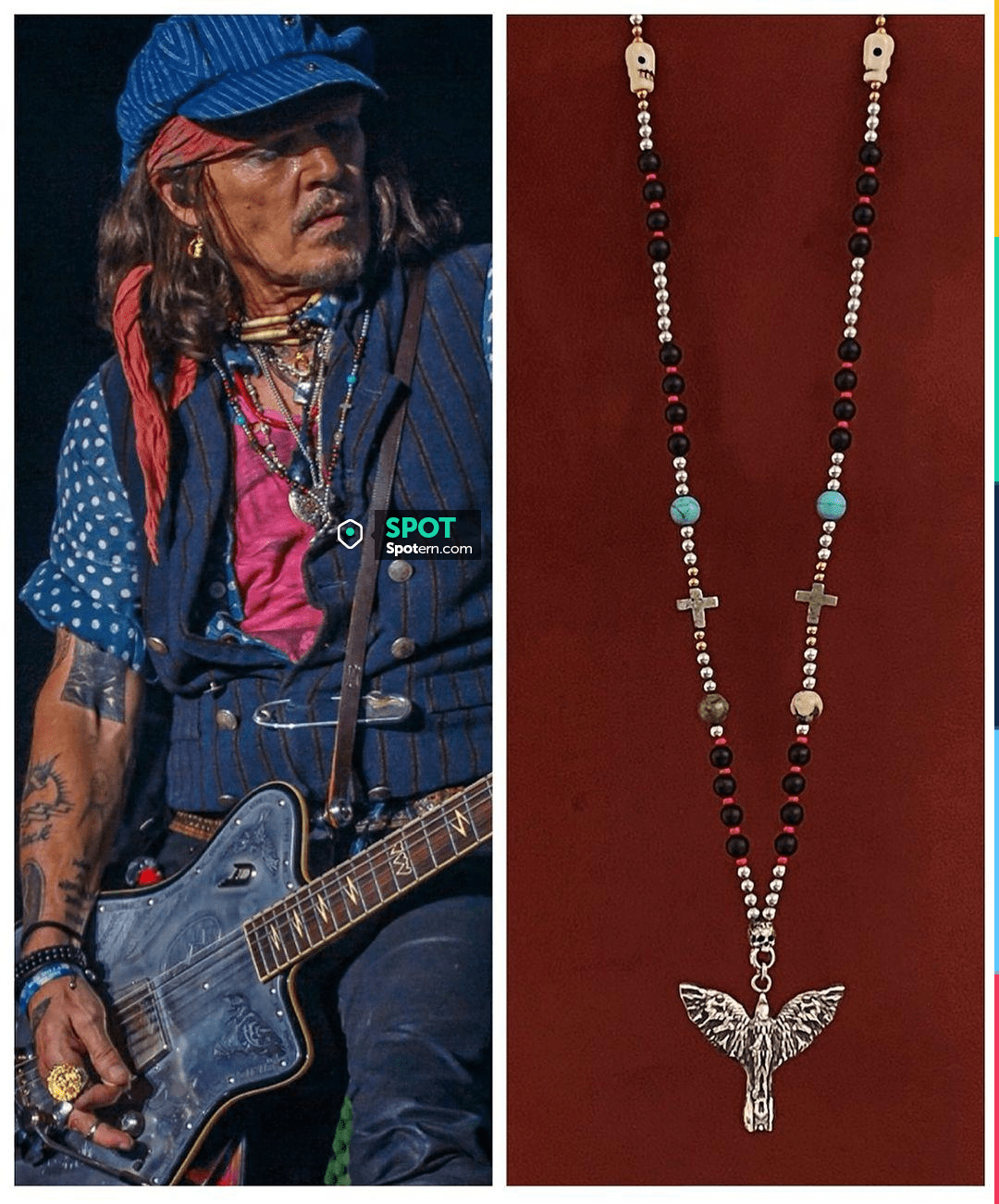 Necklace « Navajo JD Crow » de Johnny Depp sur le compte Instagram de ...