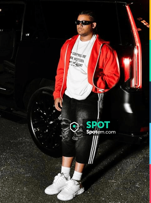 Gold + Vintage Black Side Stripe Backwards Denim Shorts worn by Fanum ...