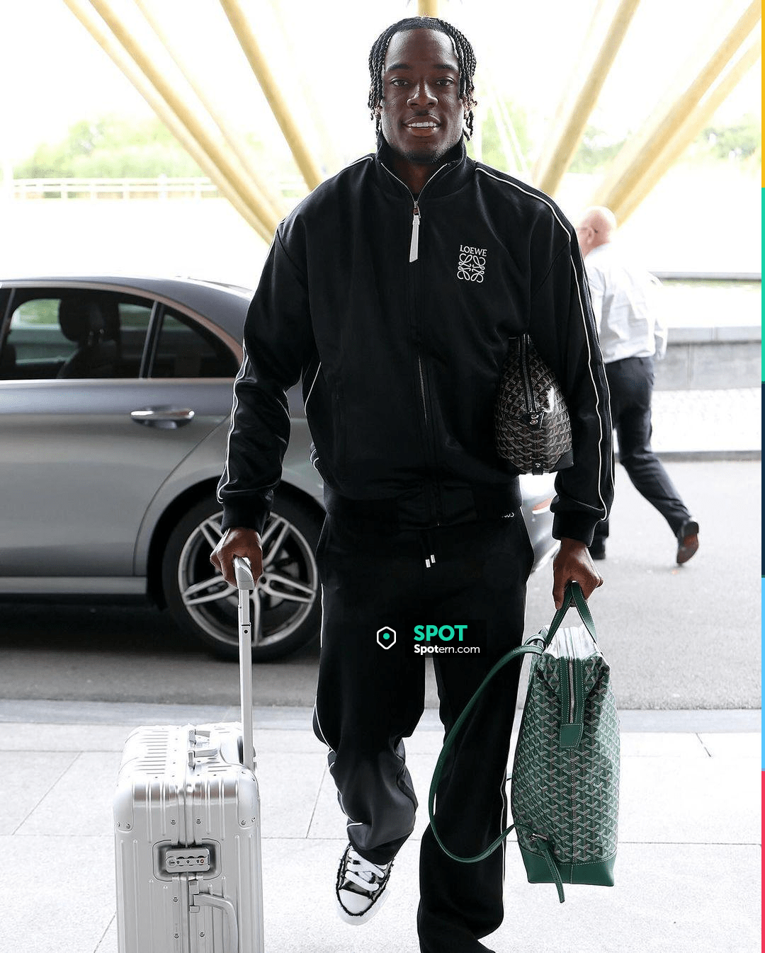 Loewe Black Piped Trim Anagram Trackpants worn by Noni Madueke on the ...