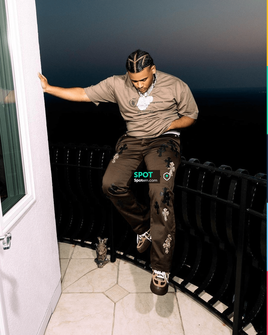 Chrome Hearts Brown Pants with Black & Leopard Cross Patches worn by ...