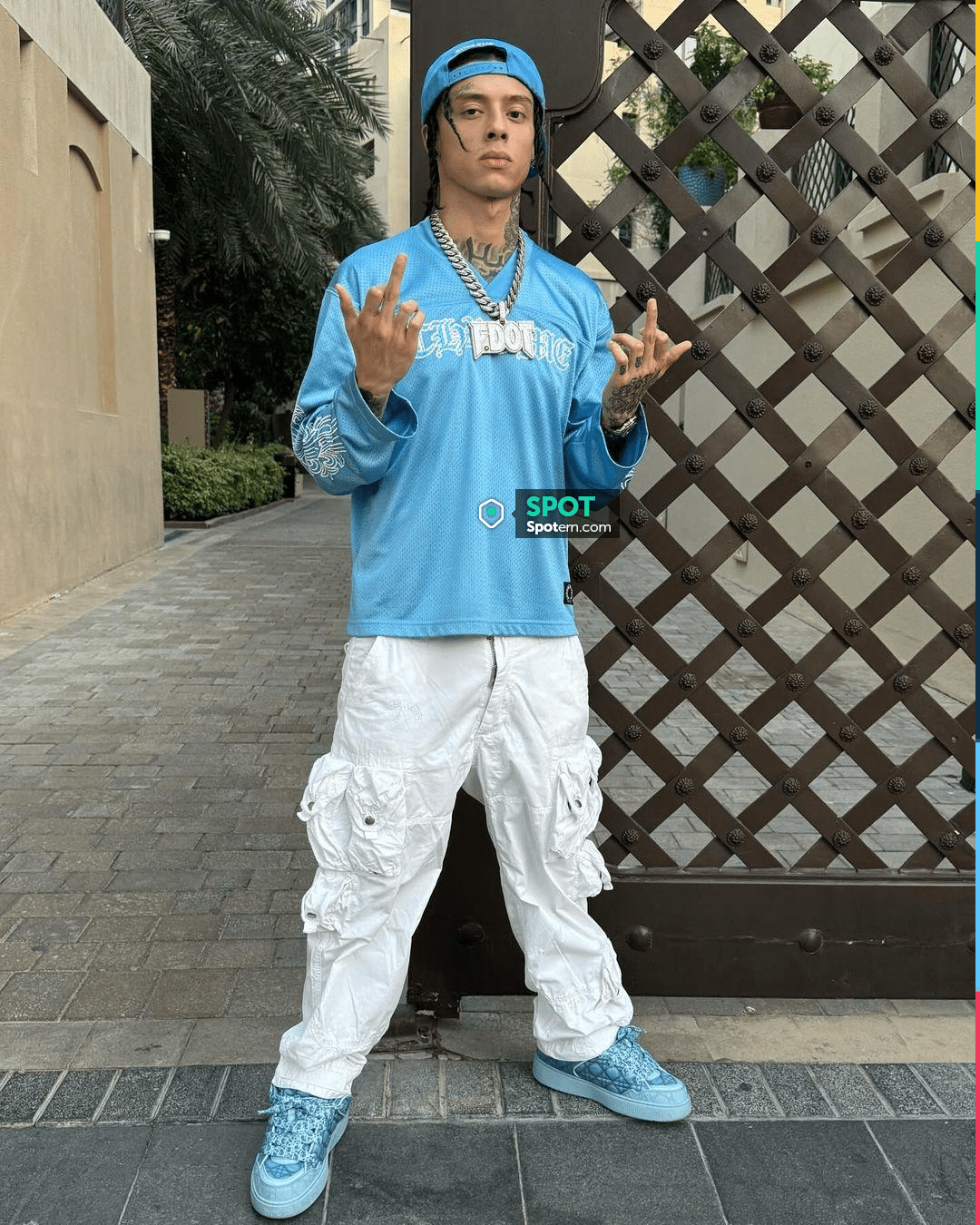 Chrome Hearts Light Blue Mesh Hockey Jersey worn by Central Cee on the ...