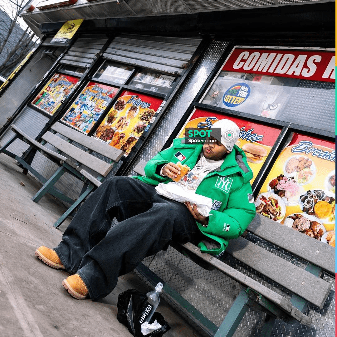 Aimé Leon Dore New Balance White Geo Beanie worn by Fanum on the ...