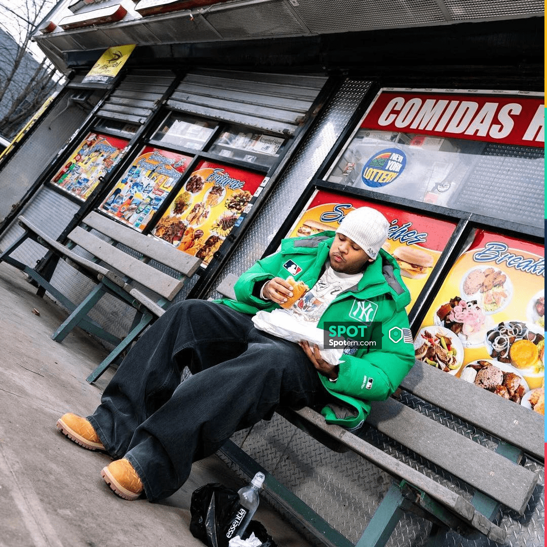 Supreme New York Yankees Green Patches Down Parka worn by Fanum on the ...