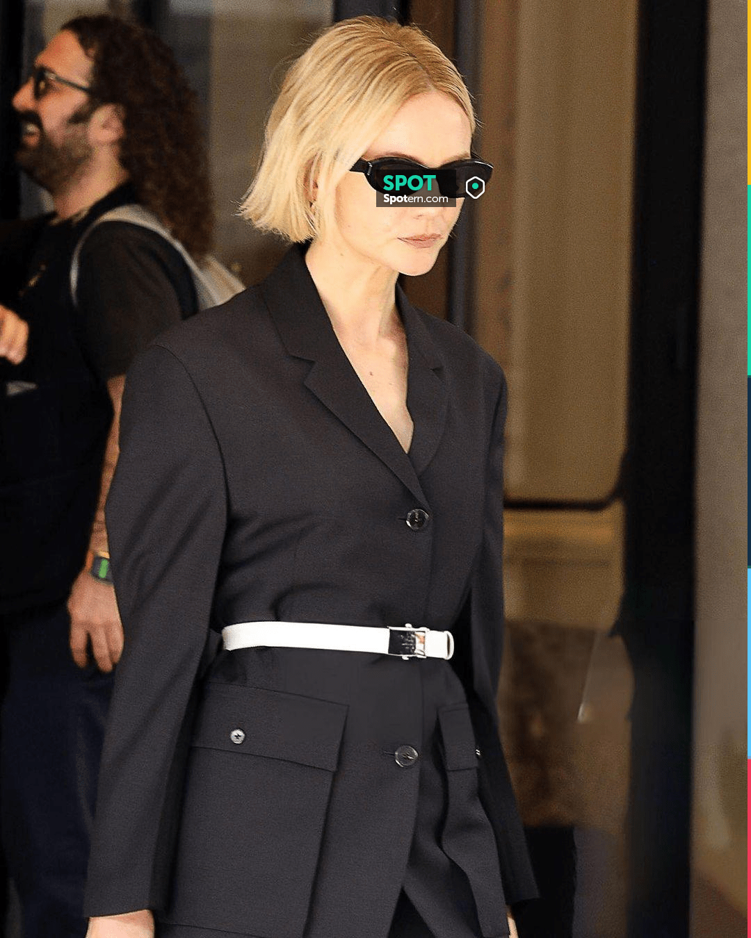 Prada Oval Symbol Sunglasses in Black worn by Carey Mulligan at Prada ...