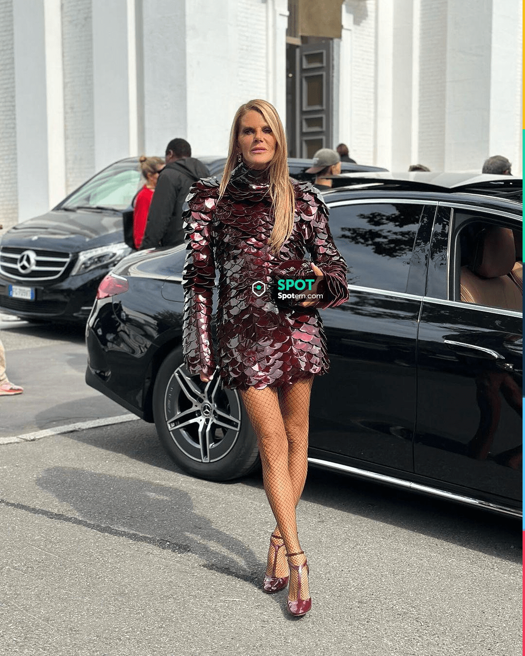 Ferragamo Mini Dress with Patent Leather Scales worn by Anna Dello ...