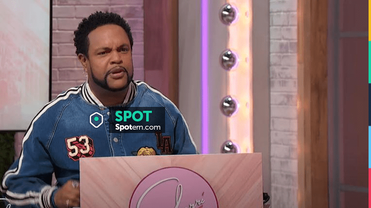 Forever 21 Patch Denim Bomber Jacket worn by Jawn Murray as seen in Sherri on September 27, 2024 ...