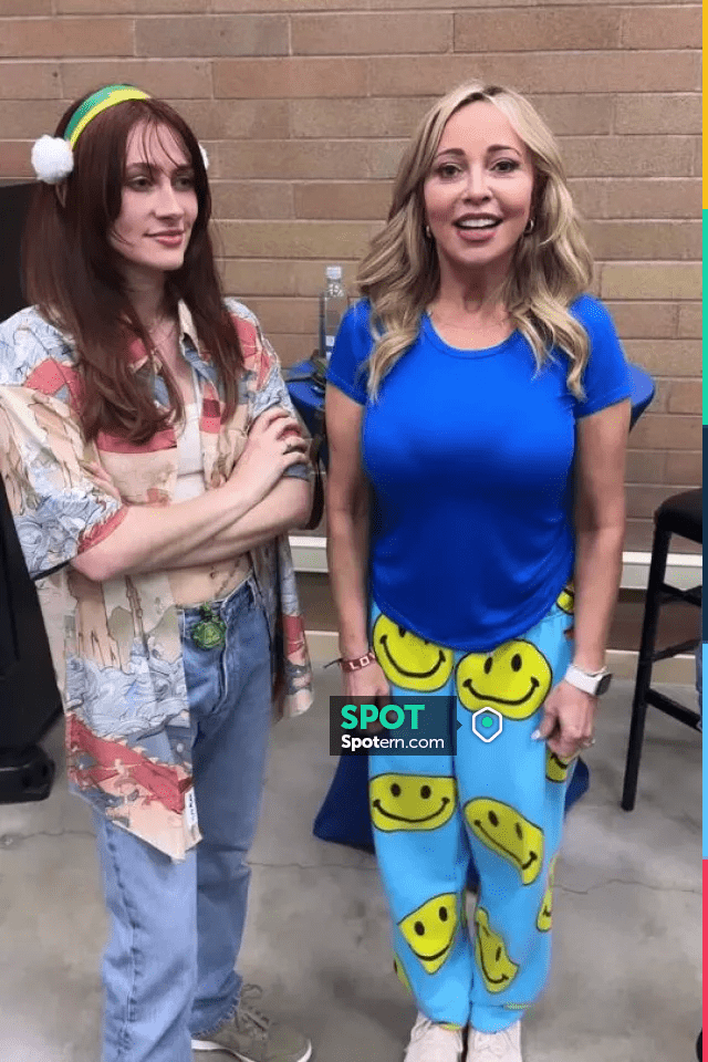 Tara Strong wears Aviator Nation Smiley Repeat Sky Blue Sweatpants in ...