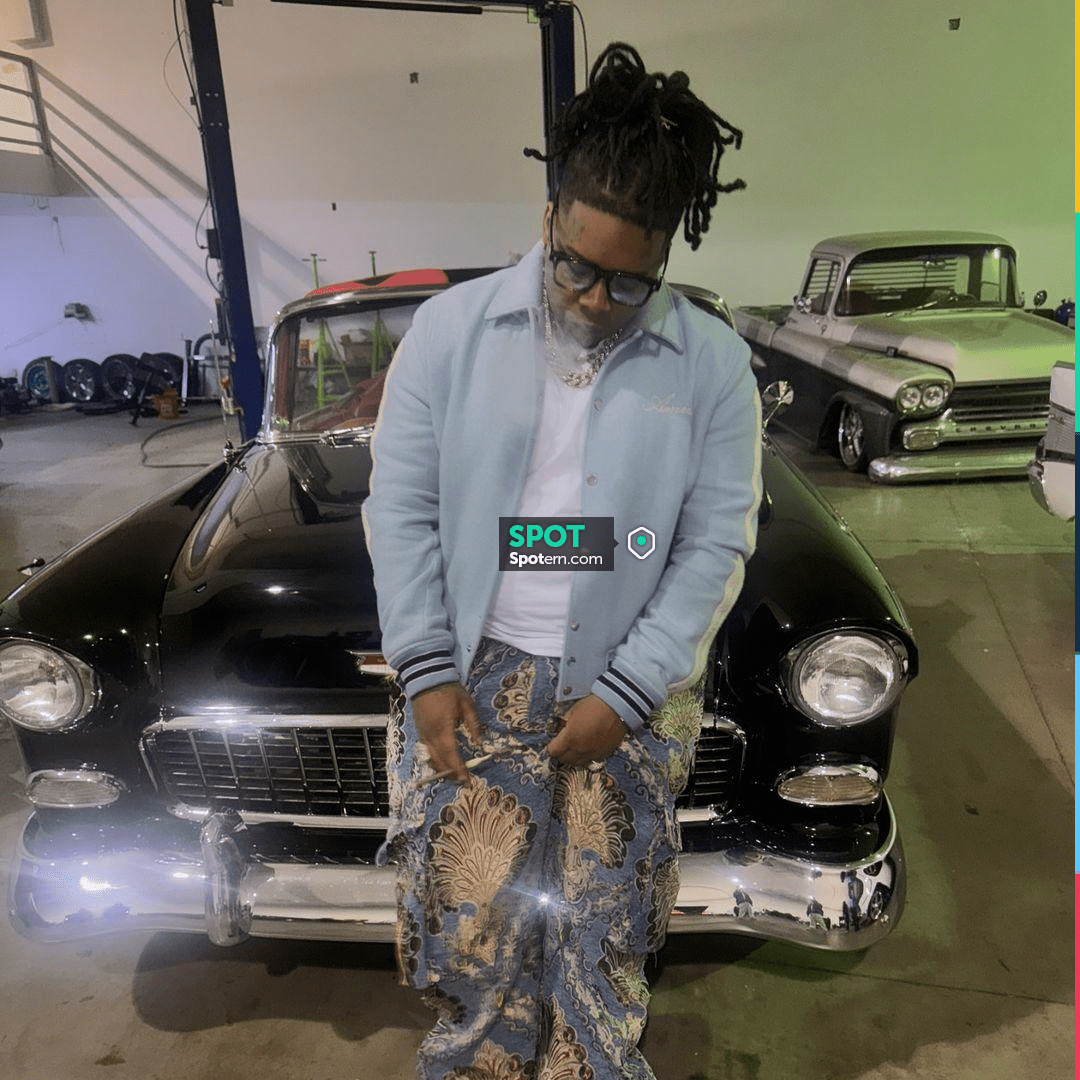 Amiri Light Blue Skeleton Varsity Jacket worn by YTB Fatt on the Instagram account @ytbfatt ...