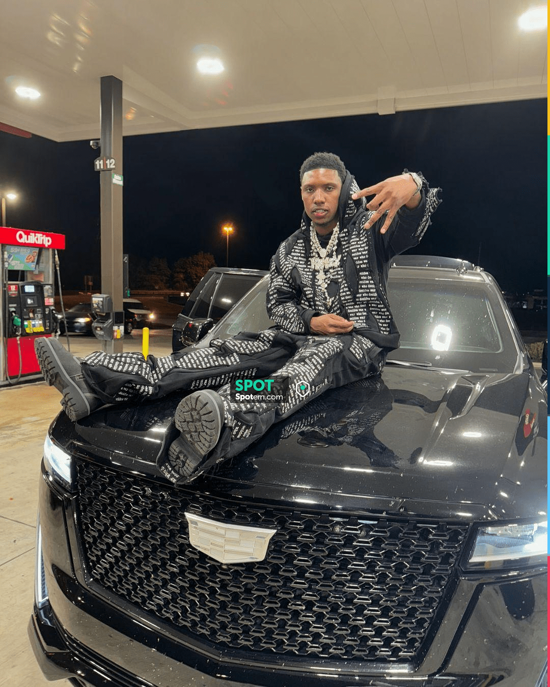 Who Decides War Black Jumbo Logo Patch Sweatpants worn by Rob49 on the ...