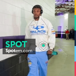 Palace White & Light Blue Rally Team Jacket worn by Lamar Jackson on ...