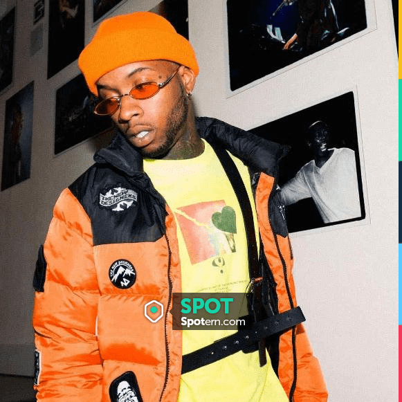 The New Designers Orange Patches Puffer Jacket worn by Tory Lanez on ...