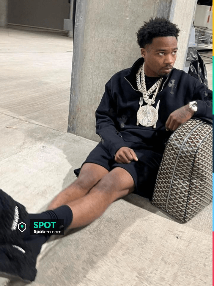 Balenciaga Black Furry Political Campaign Slides worn by Roddy Ricch on ...