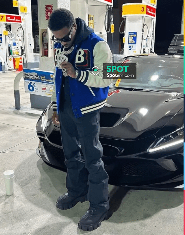 Burberry Royal Blue & White BB Varsity Jacket worn by Roddy Ricch on ...