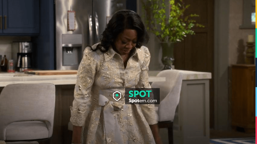 Teri Jon by Rickie Freeman Metallic Jacquard Shirtdress worn by Tina ...