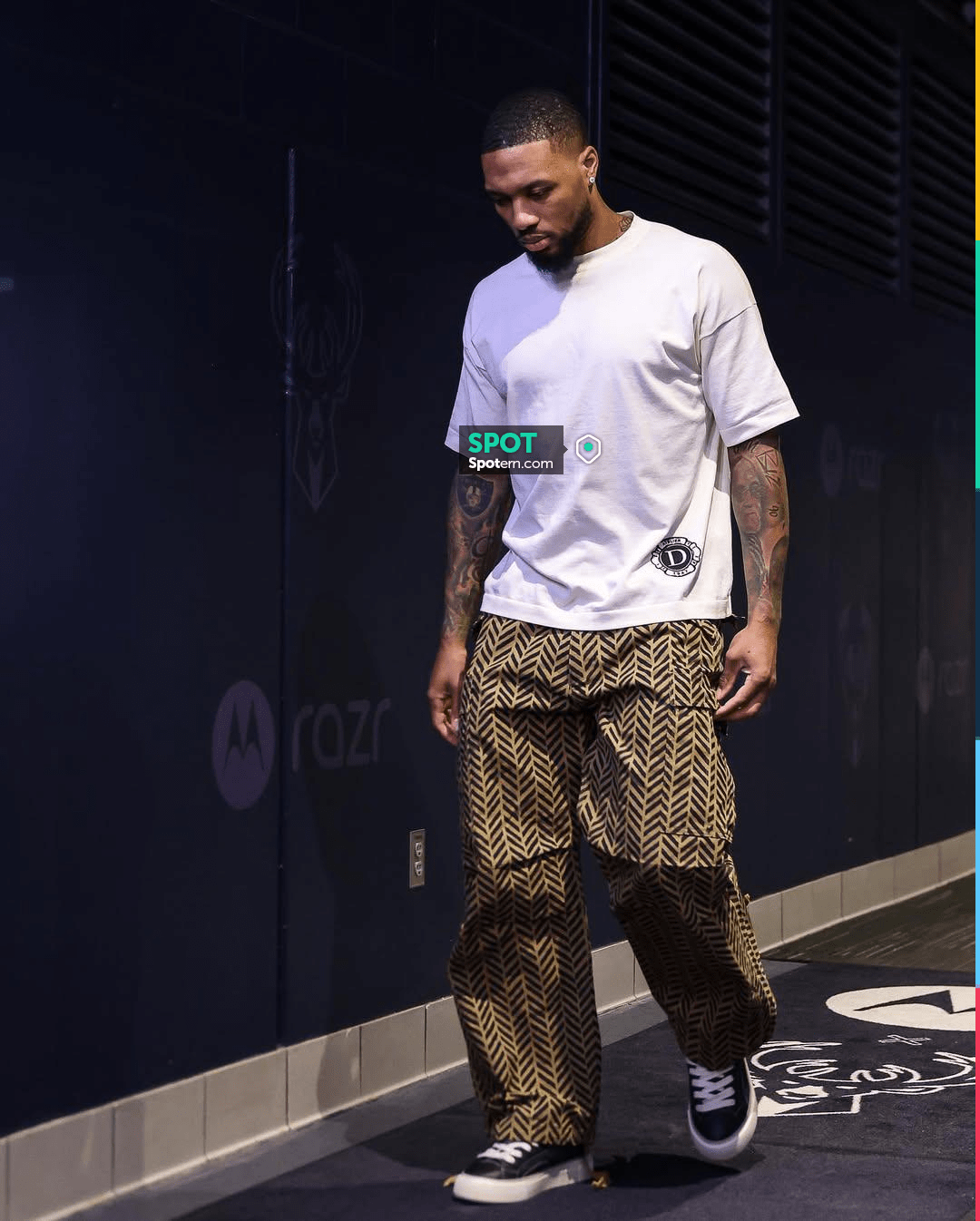 Dior Ivory Stamp Couture Logo T Shirt worn by Damian Lillard on the ...