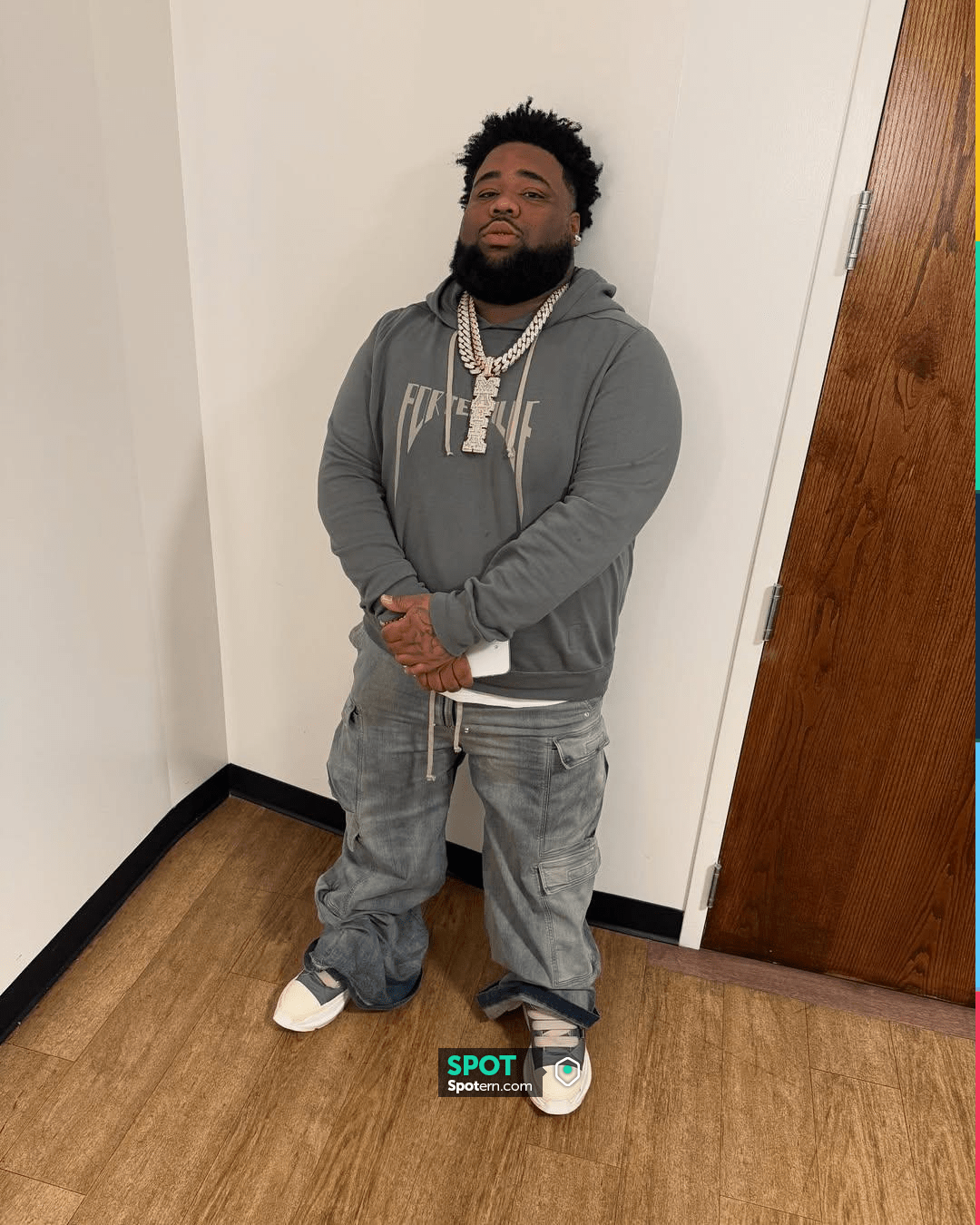 Rick Owens Stone Grey Padded Jumbolace Abstract Sneakers worn by Rod ...