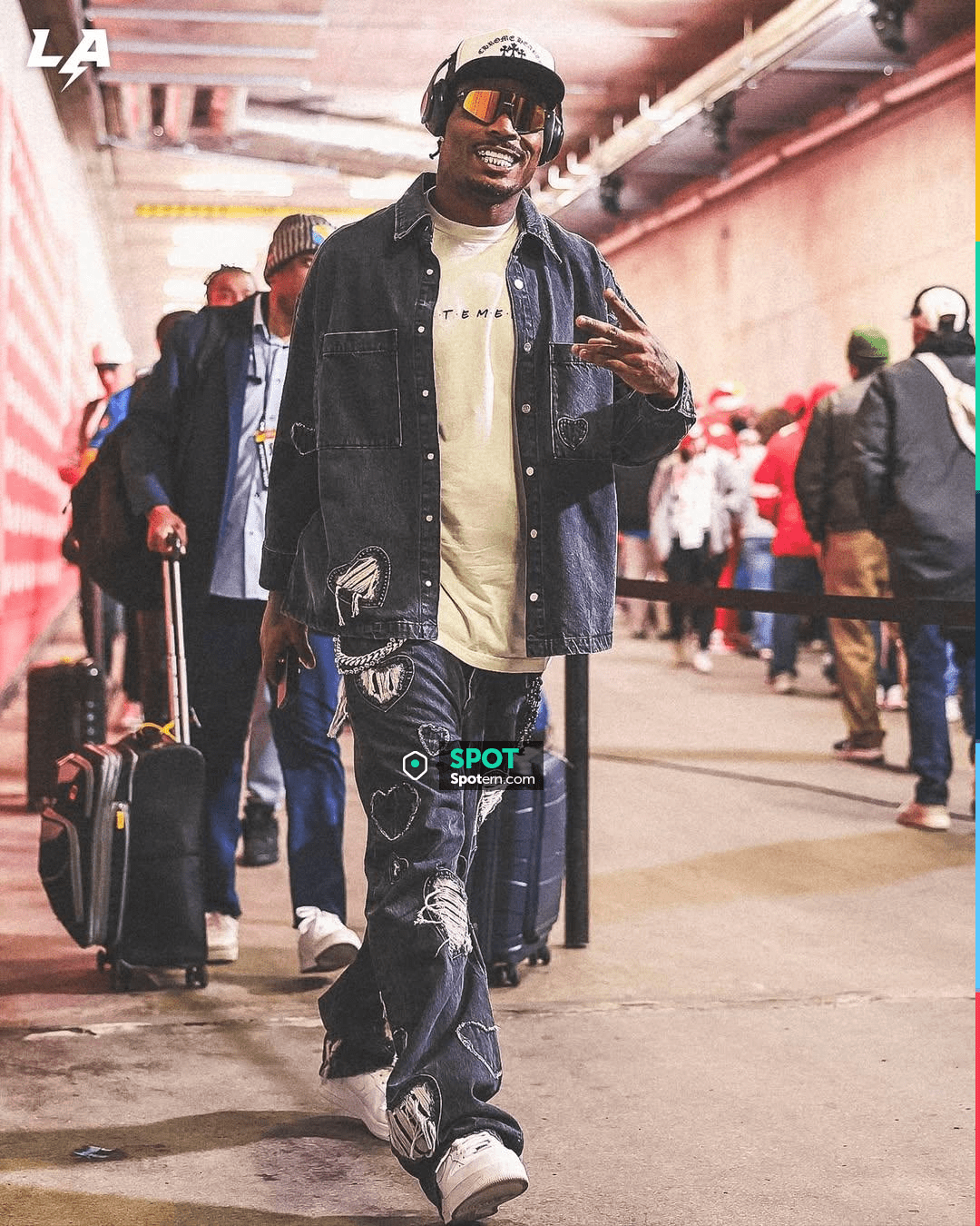 Nahmias Black Frayed Heart Patch Jeans worn by Derwin James Jr. on the ...