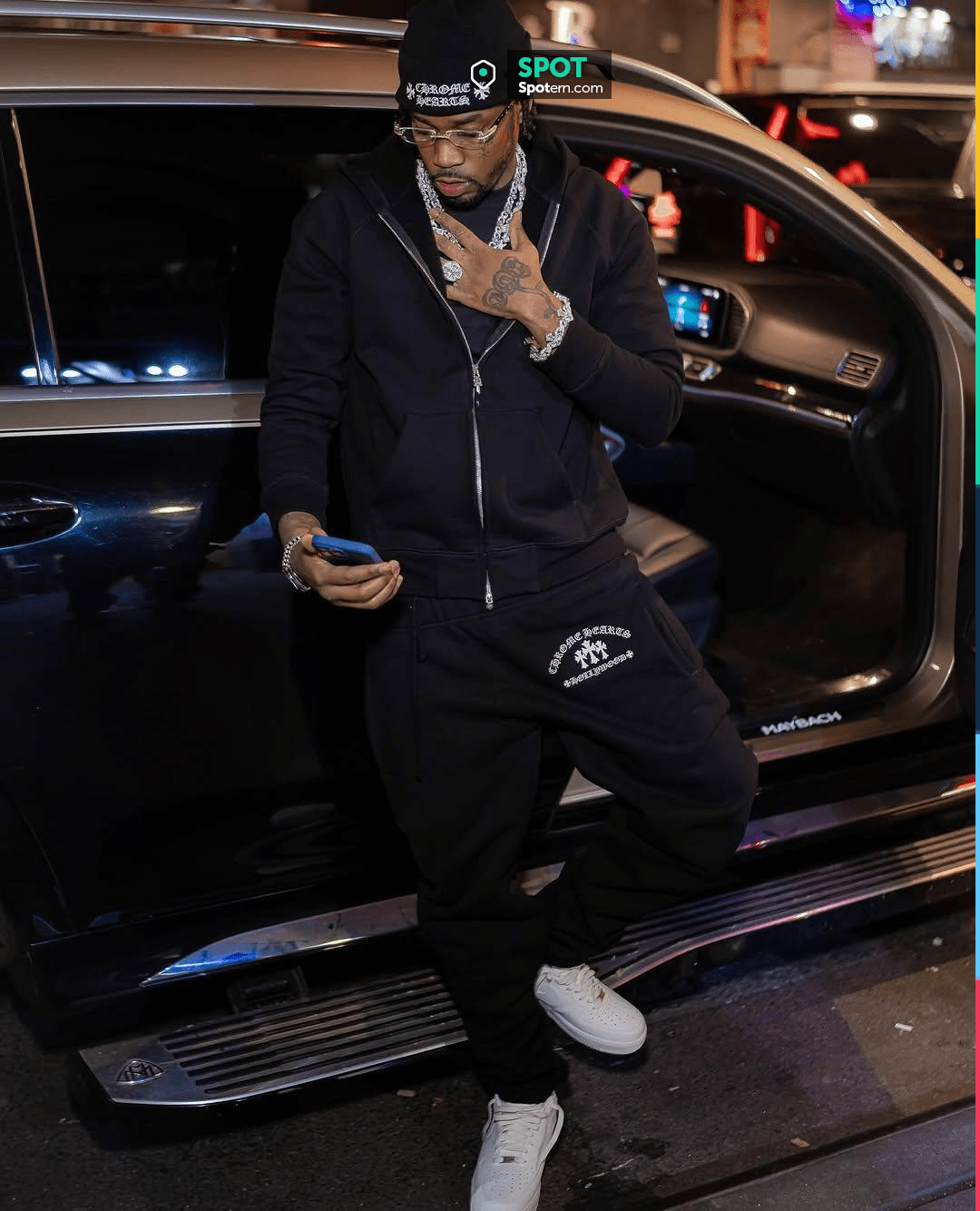 Chrome Hearts Black Logo Embroidered Beanie worn by Fivio Foreign on ...