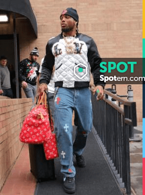 Louis Vuitton White & Black Western LV Bomber Jacket worn by Derrick ...