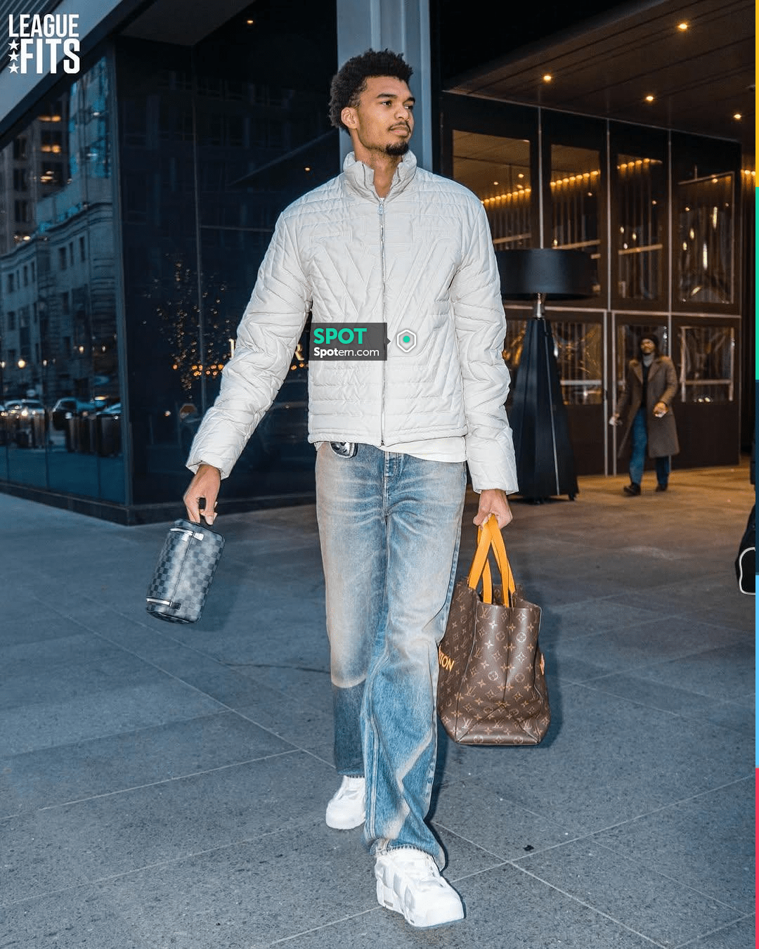 Louis Vuitton Grey Large LV Logo Quilted Jacket worn by Victor ...