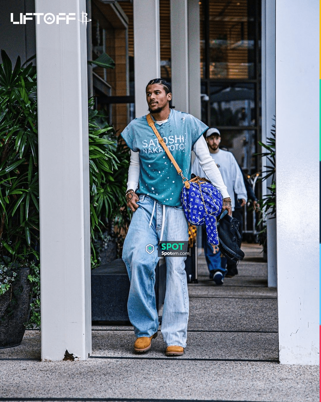 Balenciaga Light Blue Split Leg Fifty Fifty Jeans worn by Jalen Green on the Instagram account ...